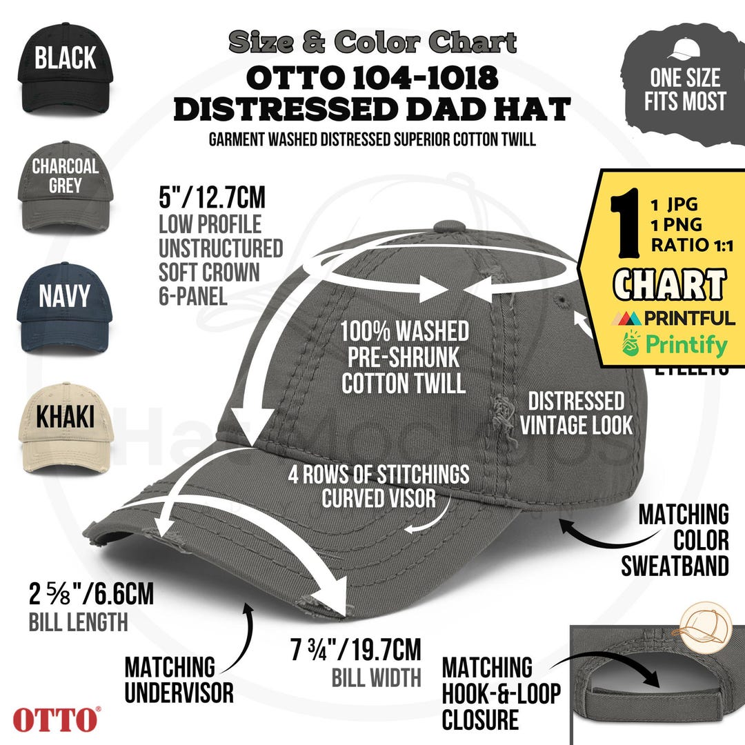 DISTRESSED DAD HAT Size and Color Chart Otto 104-1018 Distressed Dad ...