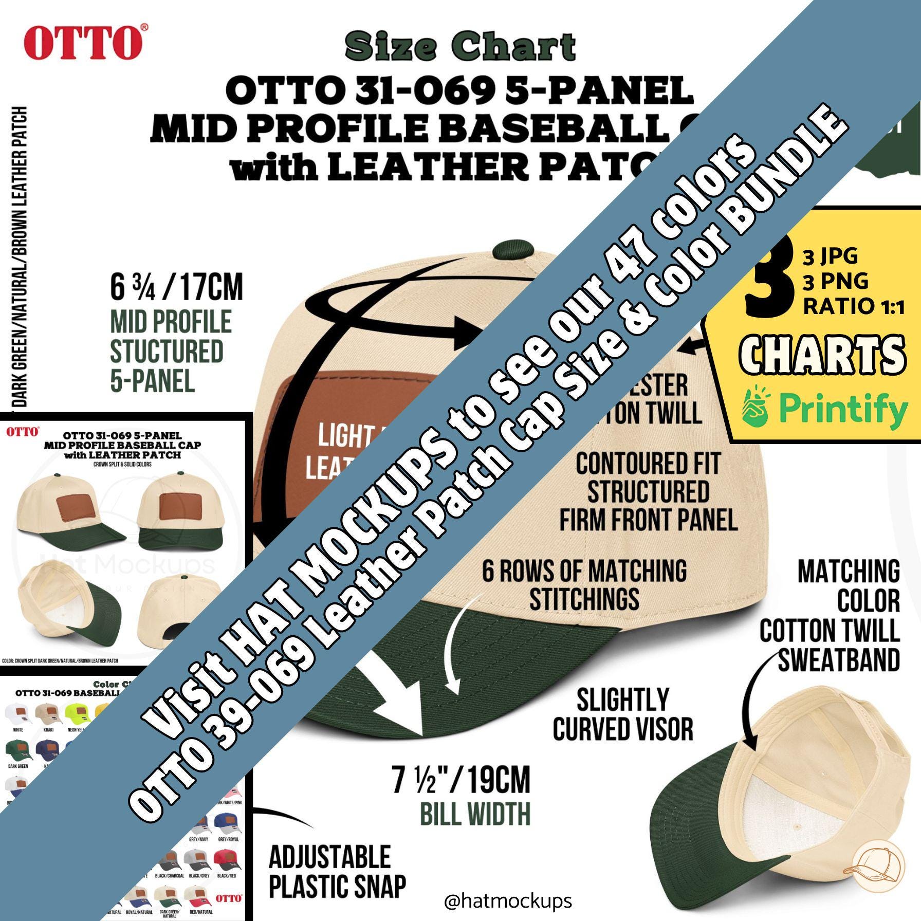OTTO 31-069 Baseball Cap Color Chart 47 Colors, Printify Otto 5-panel ...