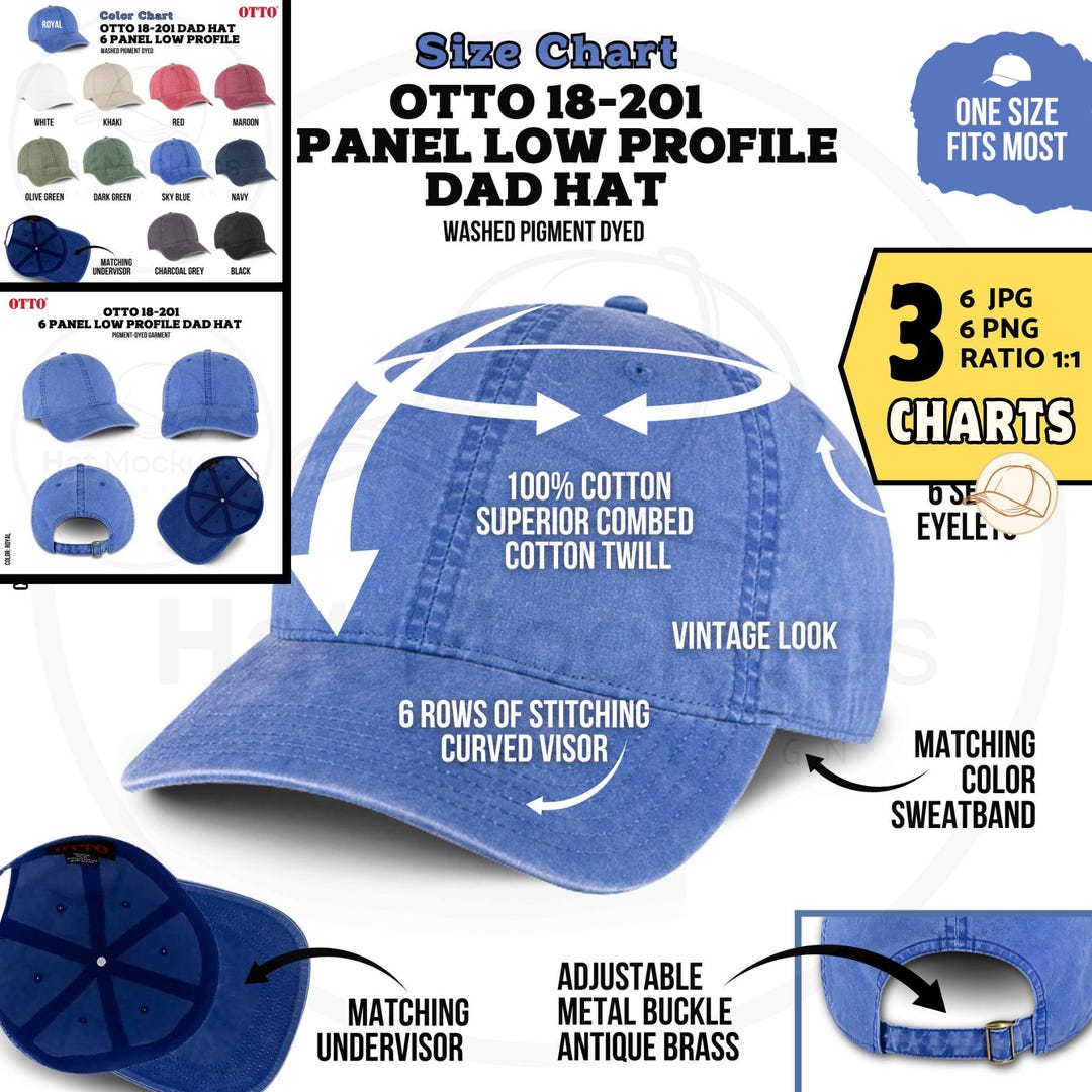 OTTO 18-201 Low Profile Dad Hat Size Chart Color Guide, Pigment-dyed ...