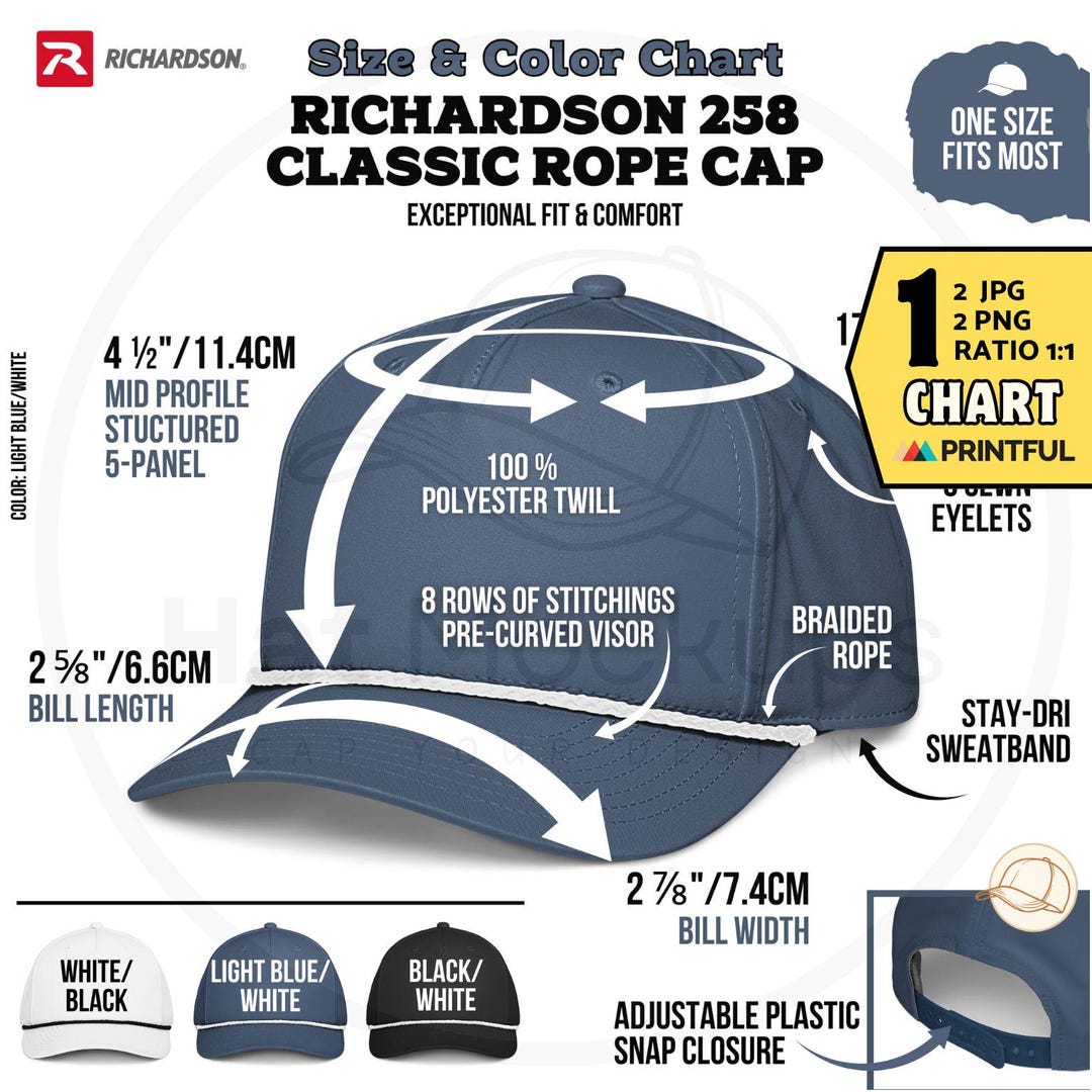 RICHARDSON 258 Size Color Chart Richardson 258 Classic Rope Cap Color ...