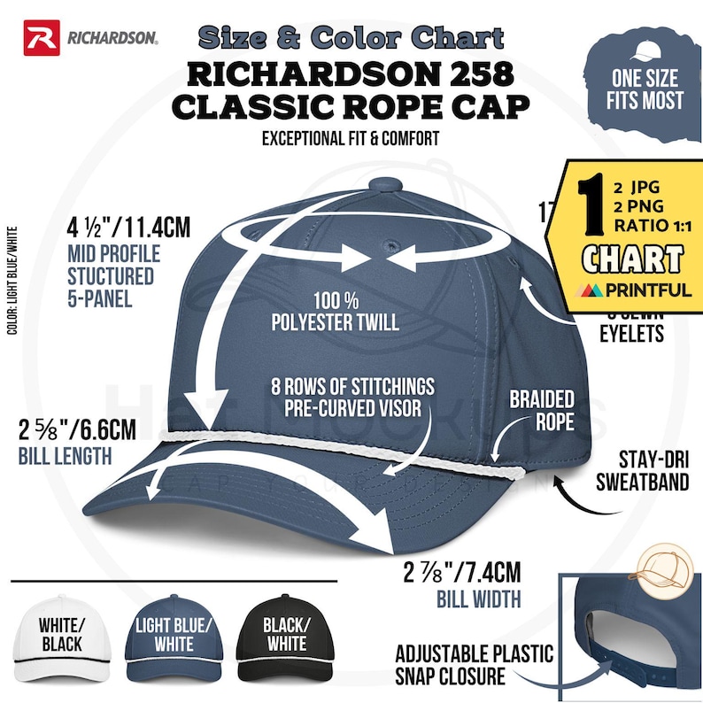 RICHARDSON 258 Size Color Chart Richardson 258 Classic Rope Cap Color ...