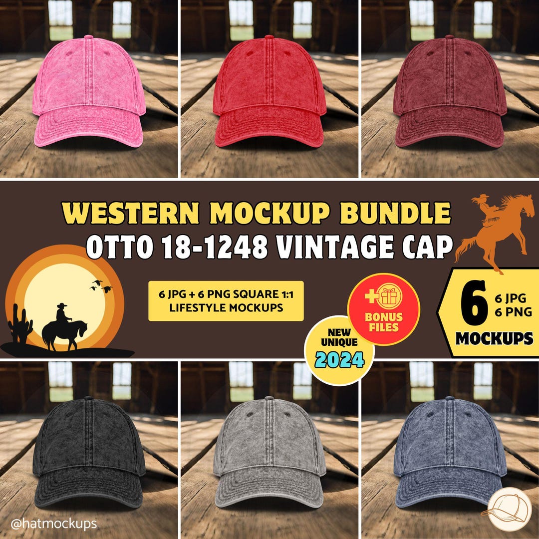 OTTO 18-1248 VINTAGE Cap Mockup Bundle Otto Vintage Cap Western Mockups, Country Western Mockup ...