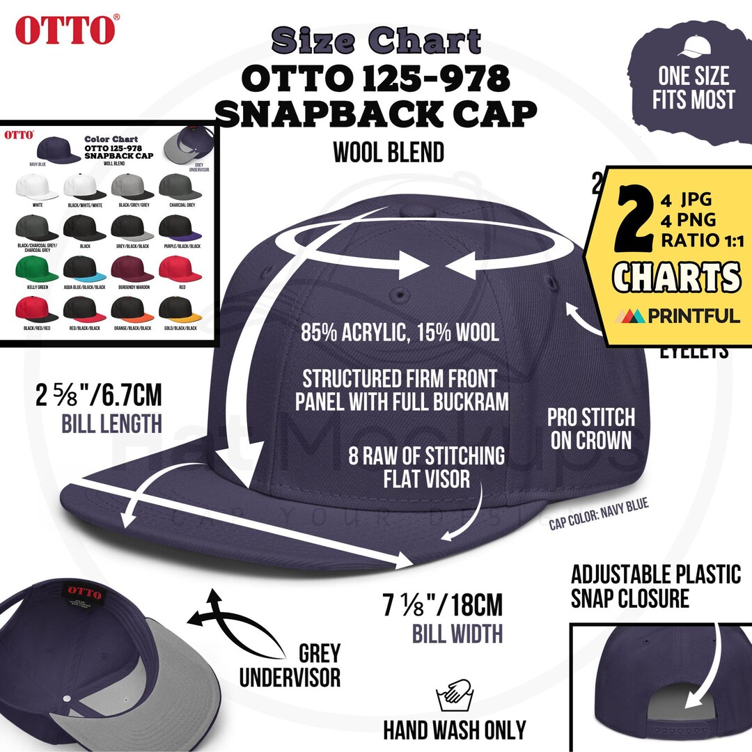 OTTO 125-978 Snapback Cap Size Chart, Printful OTTO Snapback Color ...