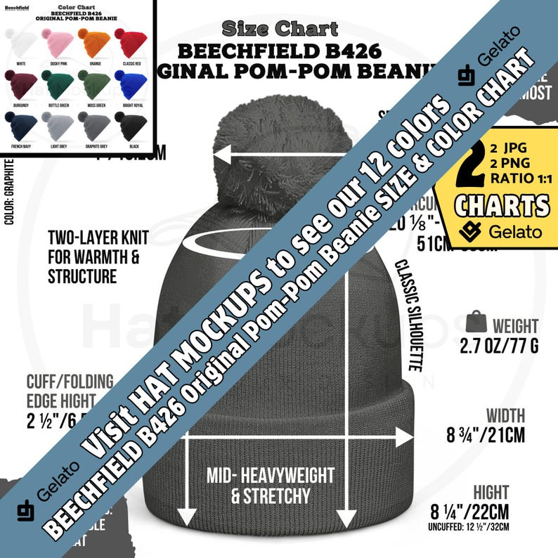 BEECHFIELD B426 Size Chart POM POM Beanie Color Chart Printful ...