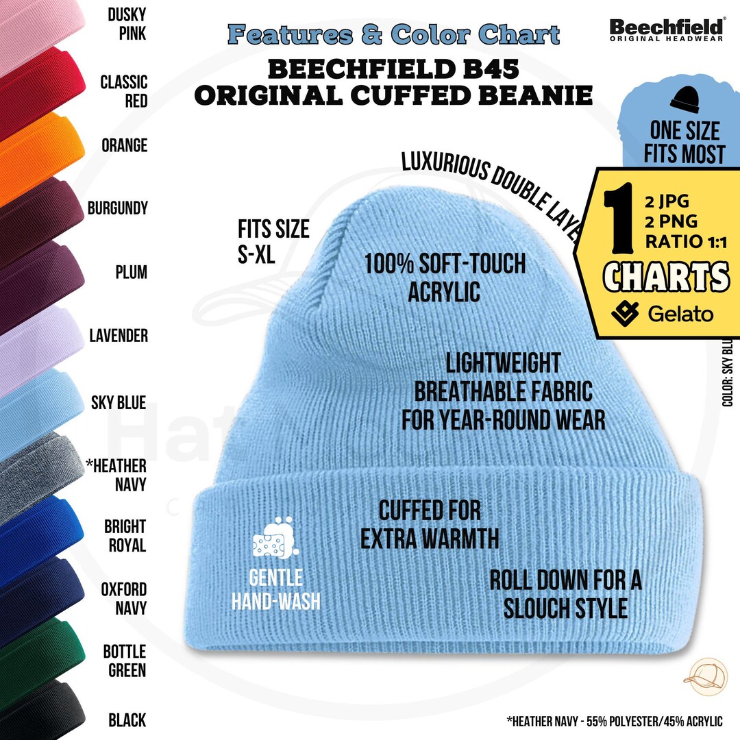 BEECHFIELD B45 BEANIE Color Chart Features Beechfield Original Cuffed ...