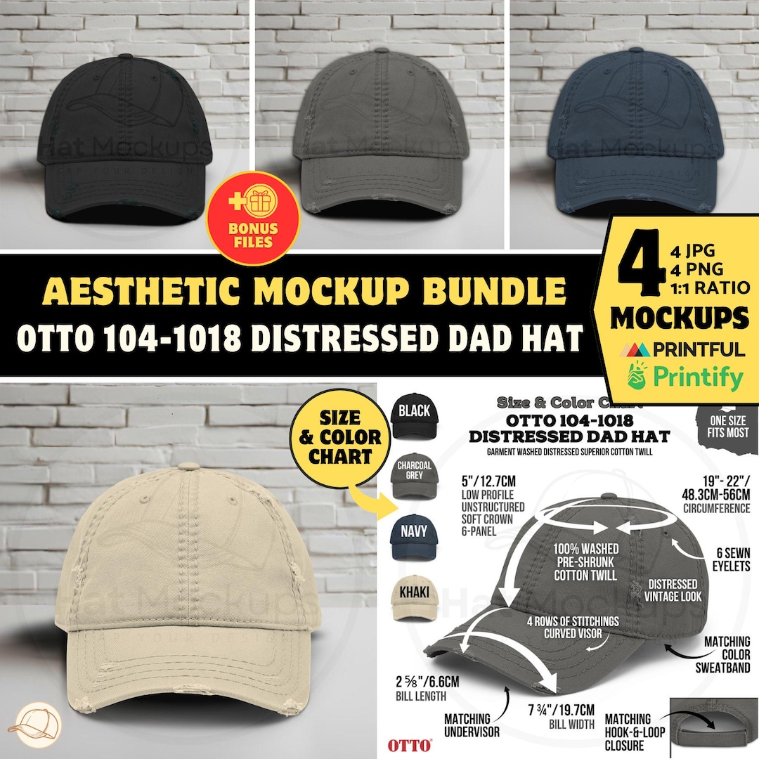 OTTO 104-1018 Dad Hat Mockup Bundle, OTTO Distressed Dad Hat Mock up ...