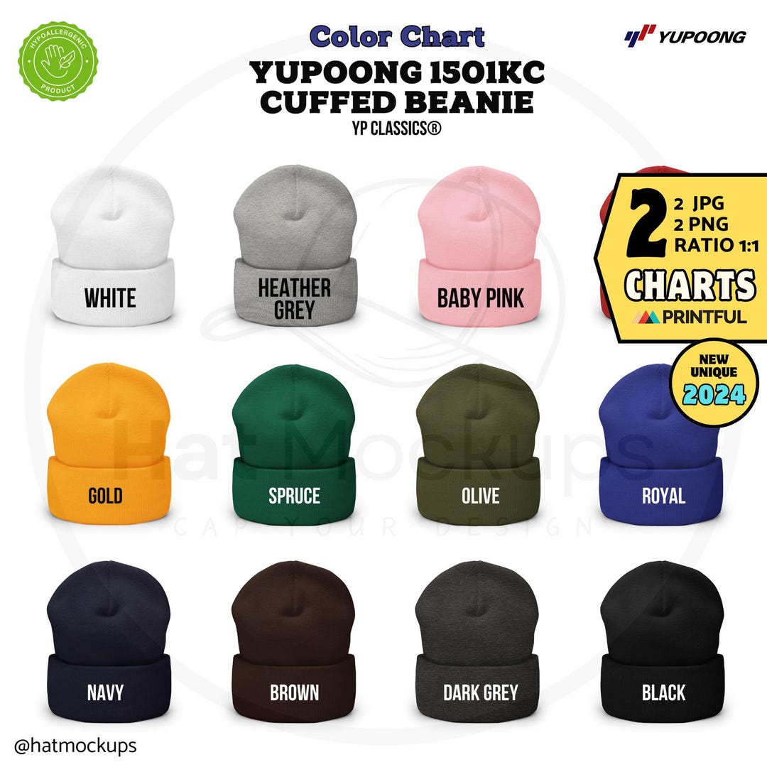 YUPOONG 1501KC BEANIE Color Chart Printful Cuffed Beanie Color Guide ...