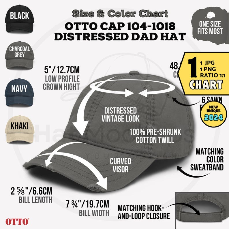 DISTRESSED DAD HAT Size and Color Chart Otto 104-1018 Distressed Dad ...