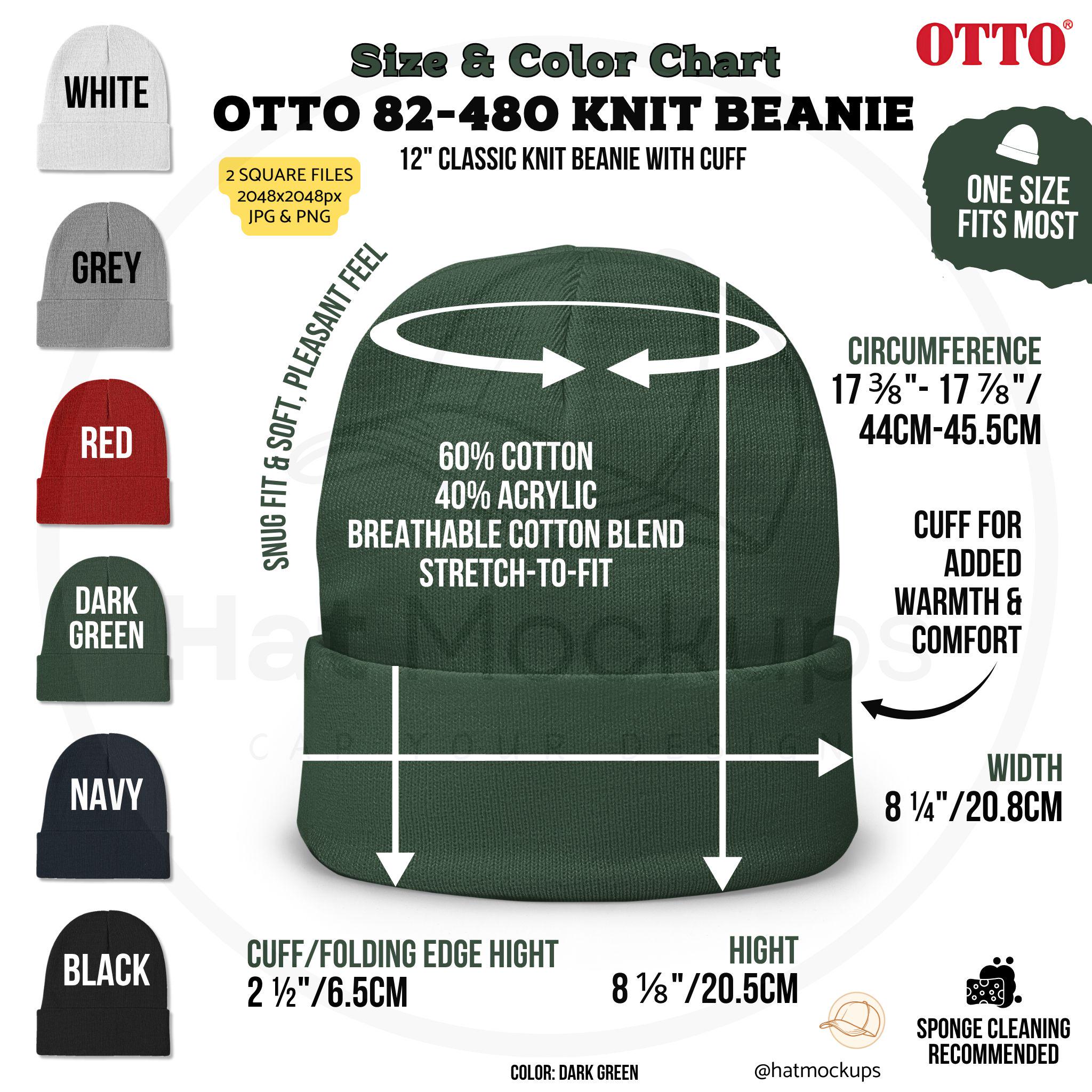 OTTO 82-480 Knit Beanie Size and Color Chart, Printful Printify Colour ...