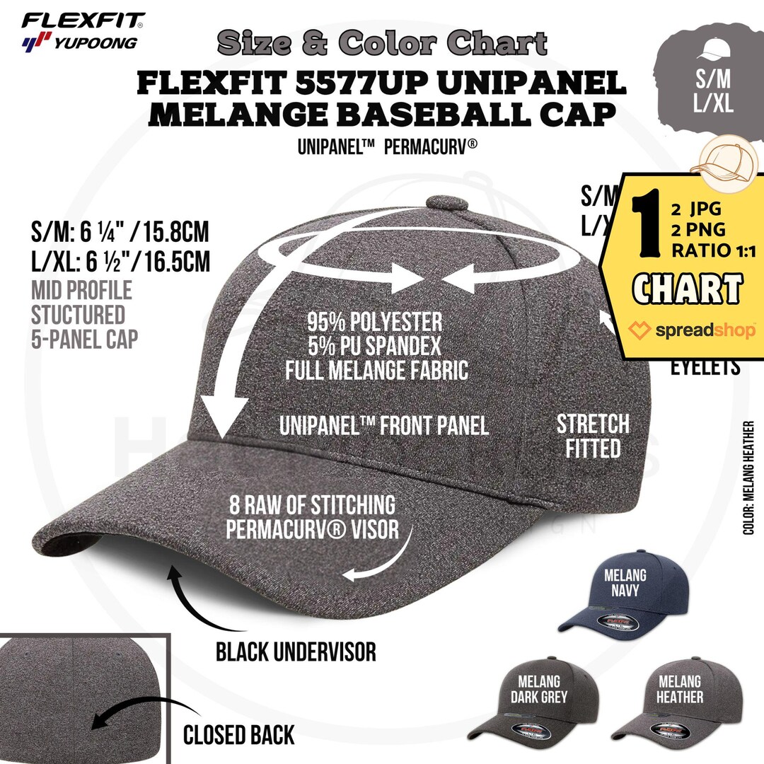 FLEXFIT 5577UP Cap Size Color Chart Flexfit Unipanel Melange Cap ...
