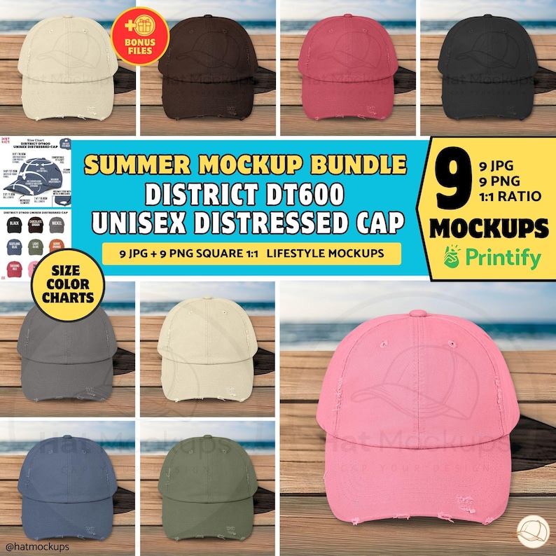 DISTRESSED CAP Mockup Bundle District DT600 Unisex Distressed Hat ...
