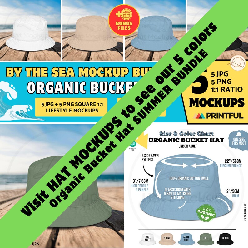 ORGANIC BUCKET HAT Size and Color Chart Printful Bucket Hat Features ...