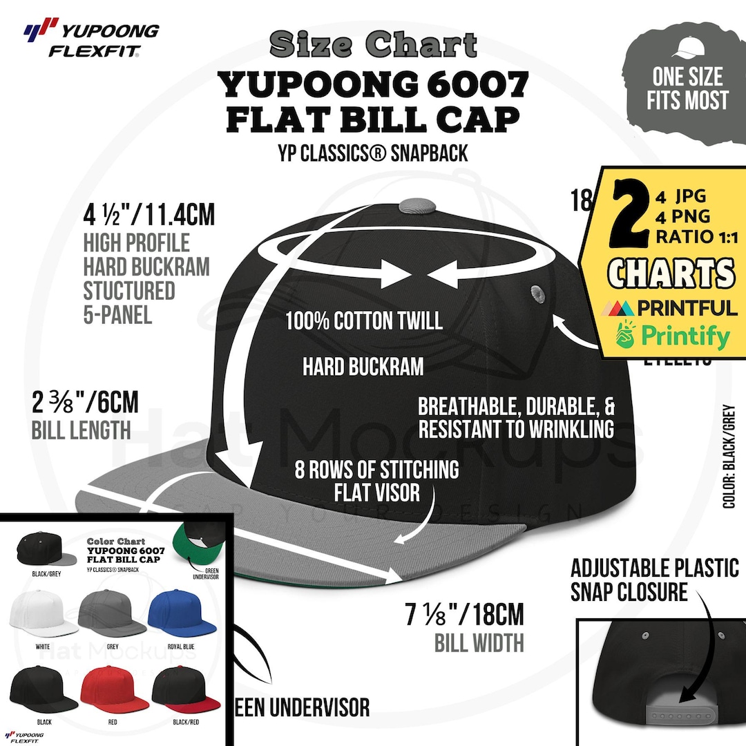 YUPOONG 6007 Size Chart Yupoong Flexfit Flat Bill Cap Color Chart ...