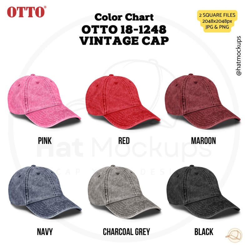 OTTO 18-1248 Vintage Cap Size Chart, Color Guide, Product Specs Mockup ...
