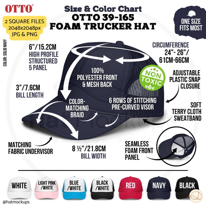 OTTO 39-165 TRUCKER HAT Size Color Chart Otto Foam Trucker Hat Features ...