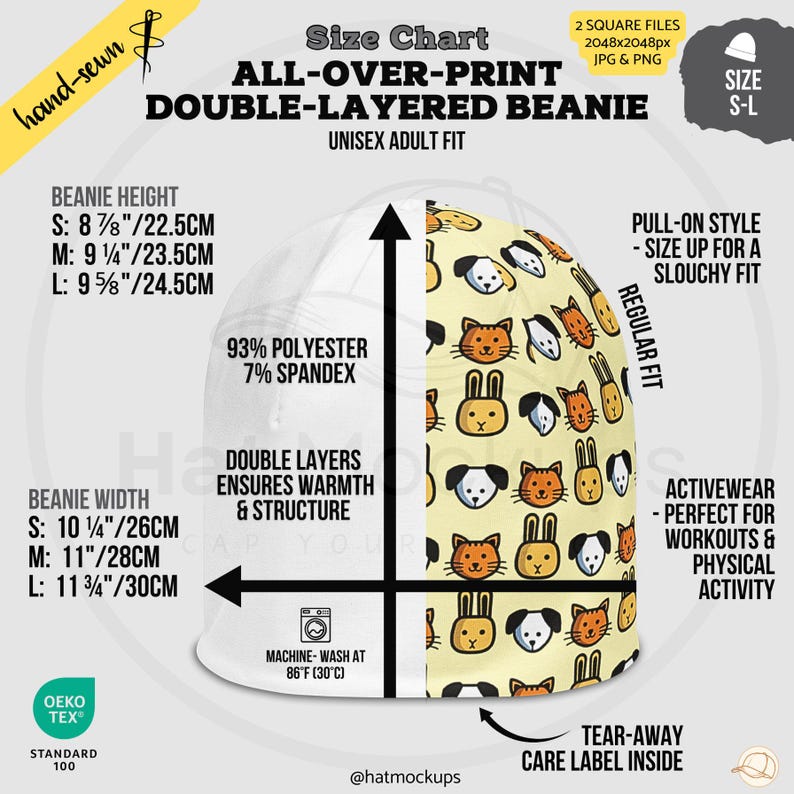 AOP BEANIE Size Chart Printful All-over-print Double-layered Beanie Key ...