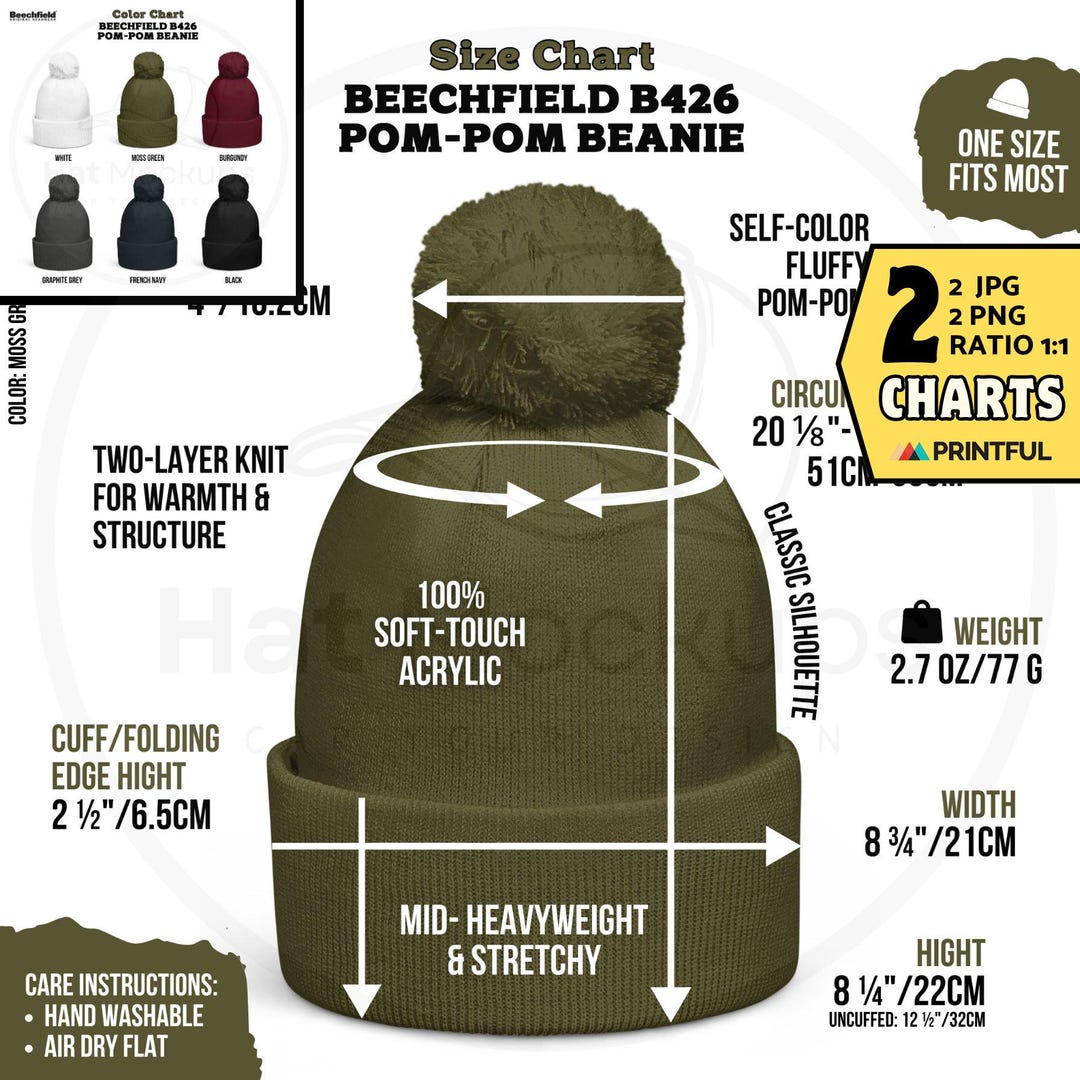 BEECHFIELD B426 Size Chart POM POM Beanie Color Chart Printful ...
