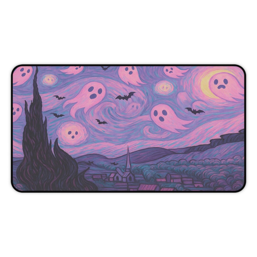 Pastel Goth Starry Night Desk Mat | Ghost Aesthetic Mouse Pad | Kawaii ...