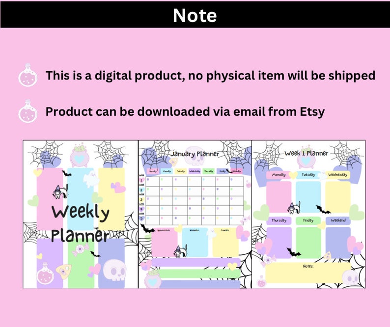 Pastel Goth Digital Planner: Weekly & Monthly (PDF) - Etsy