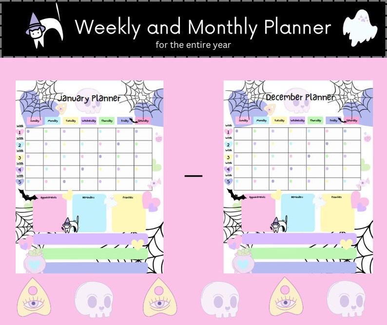 Pastel Goth Digital Planner: Weekly & Monthly (PDF) - Etsy