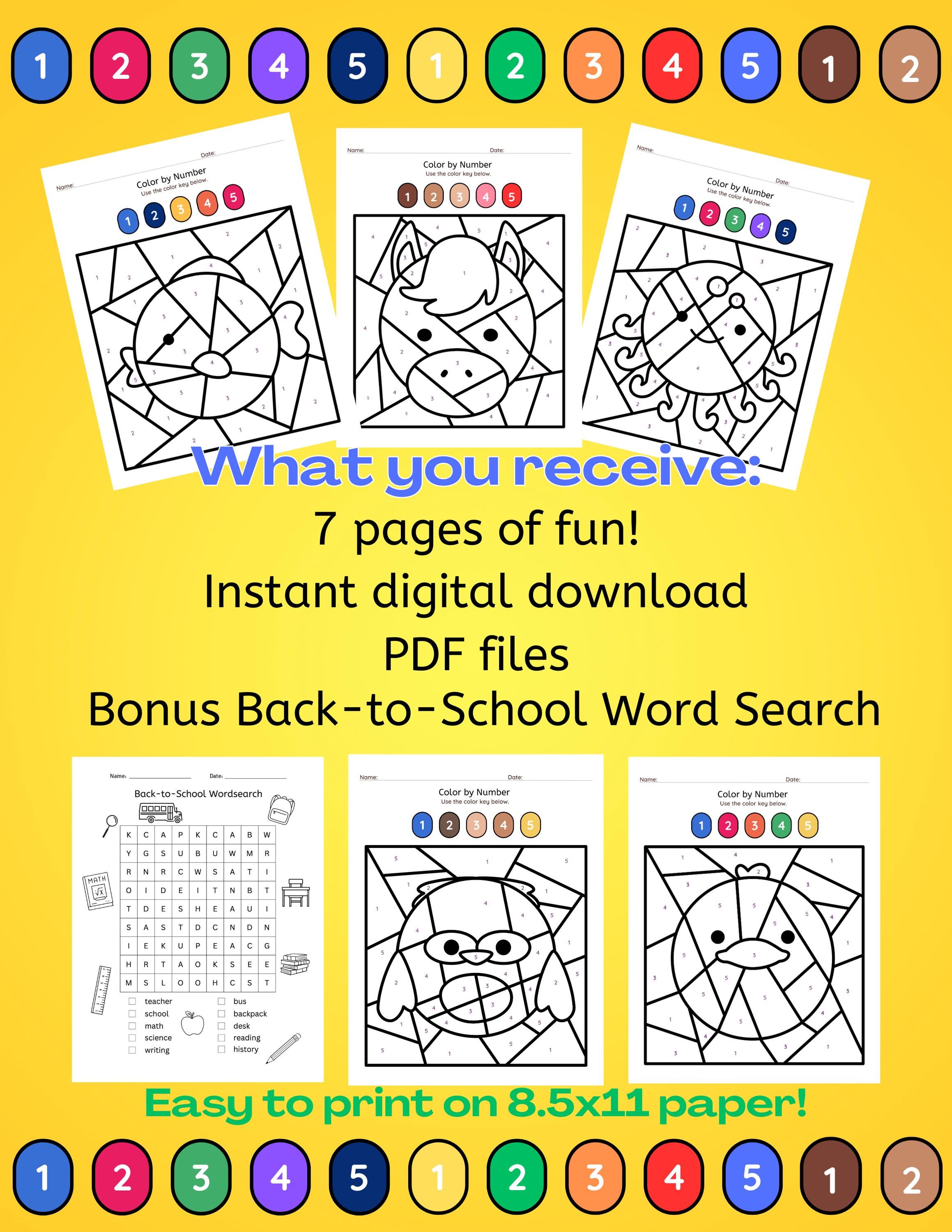 Animal Color by Number, Color by Number for Kids, Printable Color by ...