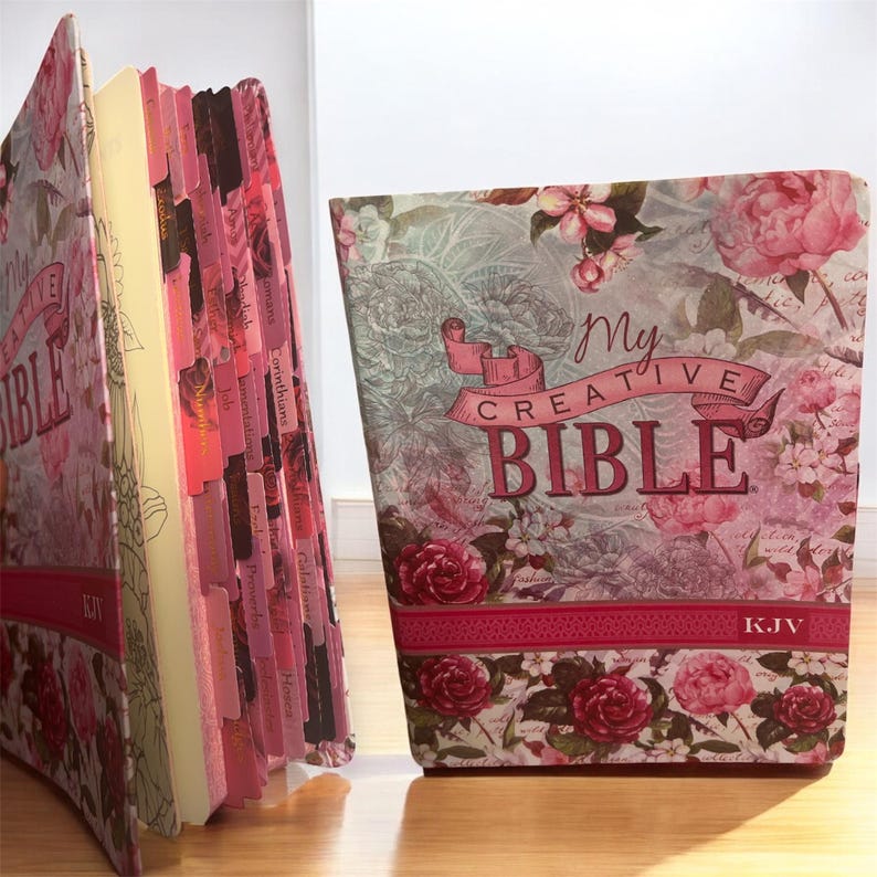 Pretabbed KJV Bible Journaling Set: Pink Bible, Tabs, Stickers and More ...