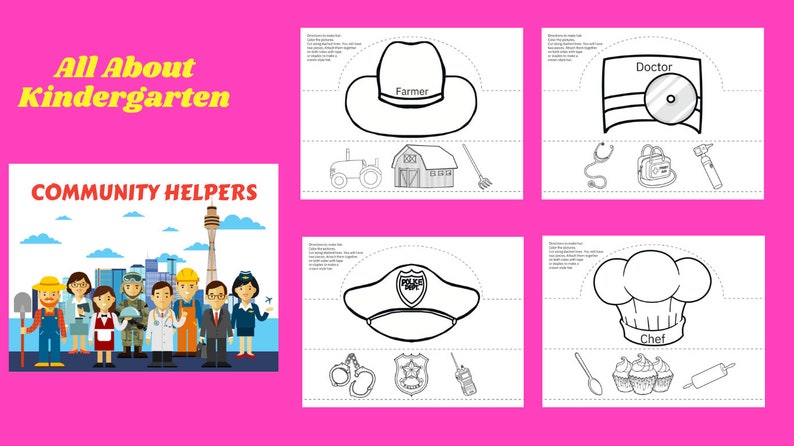 Community Helpers Paper Hat Cut Outs Fun and Educational Craft Activity ...