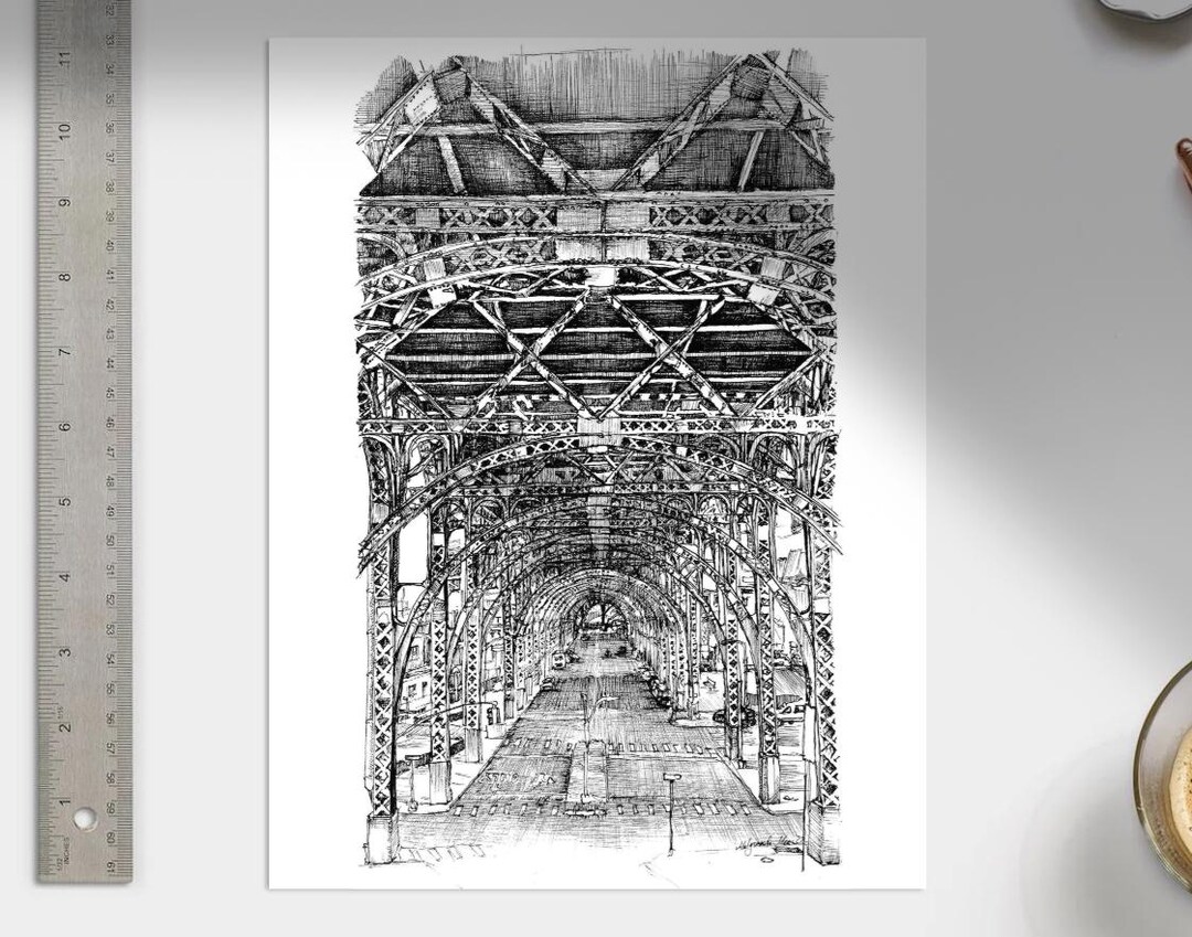 125th Street Underpass, NYC Ink Drawing Digital Print: Black and White ...