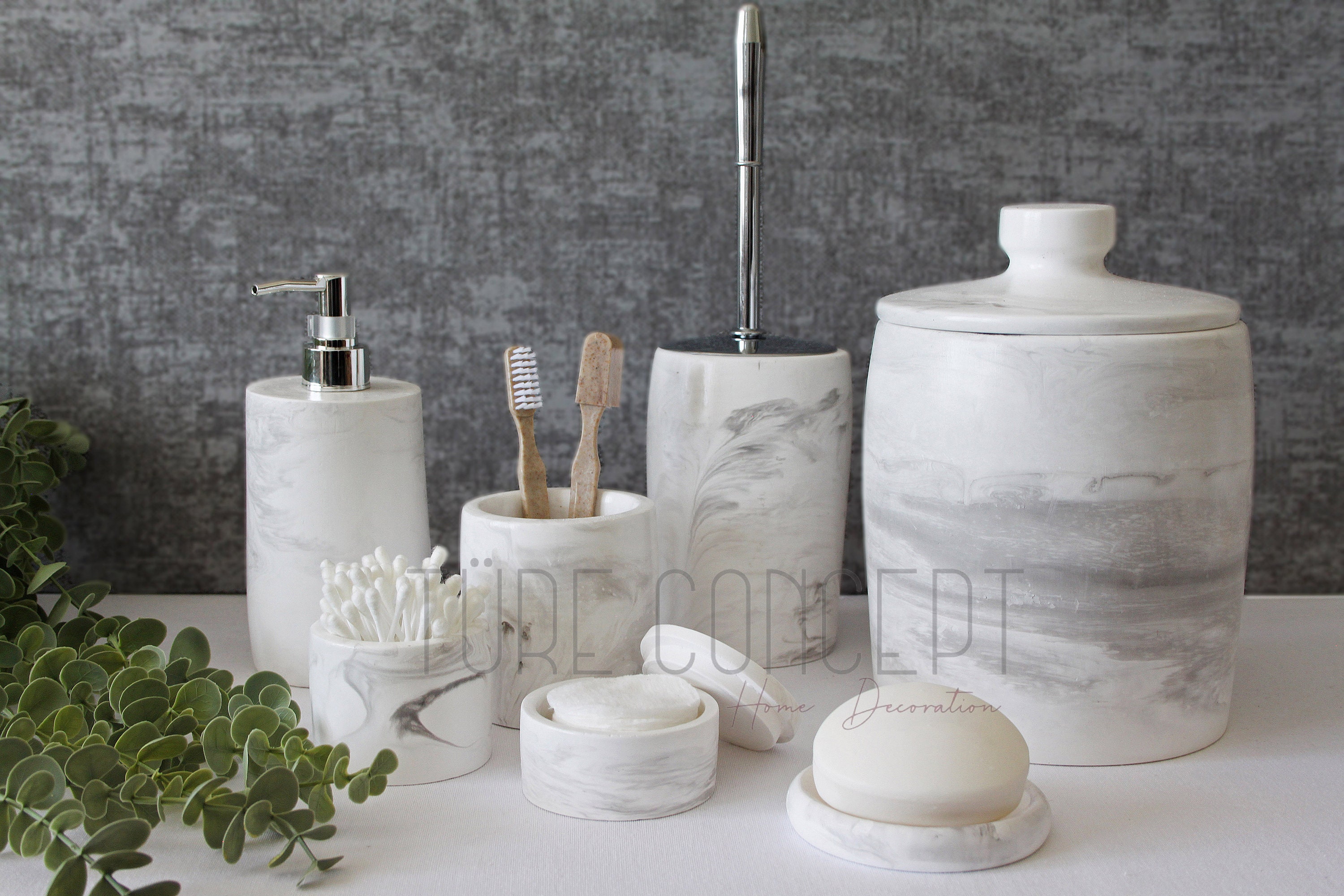 7 PİECE TRAY SET Marble Look Concrete Bathroom Accessories,liquid Soap ...