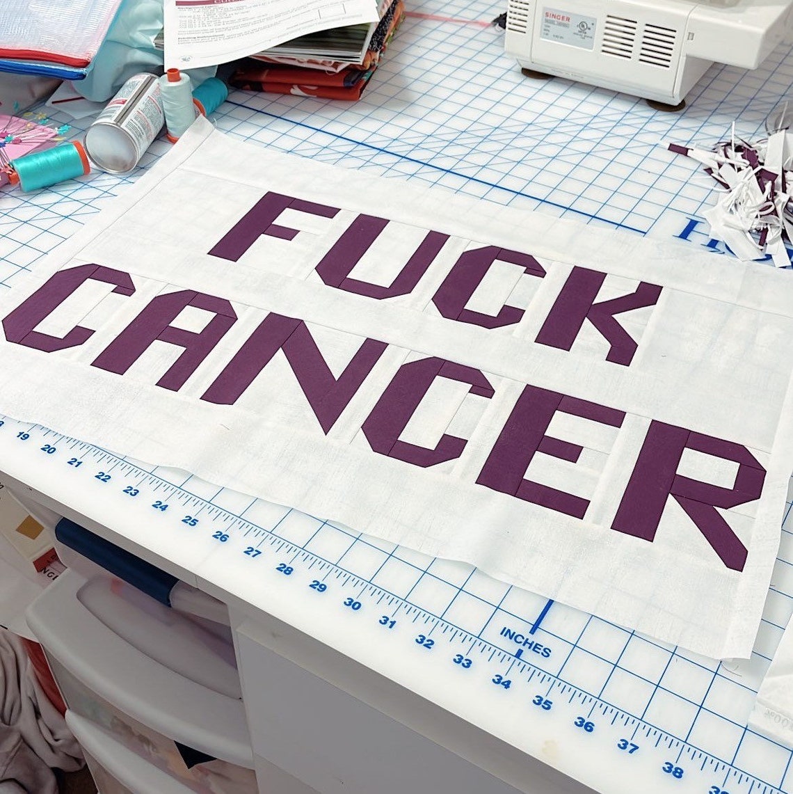 F*ck Cancer PDF Foundation Paper Pieced Quilt Block Pattern - Quilt ...