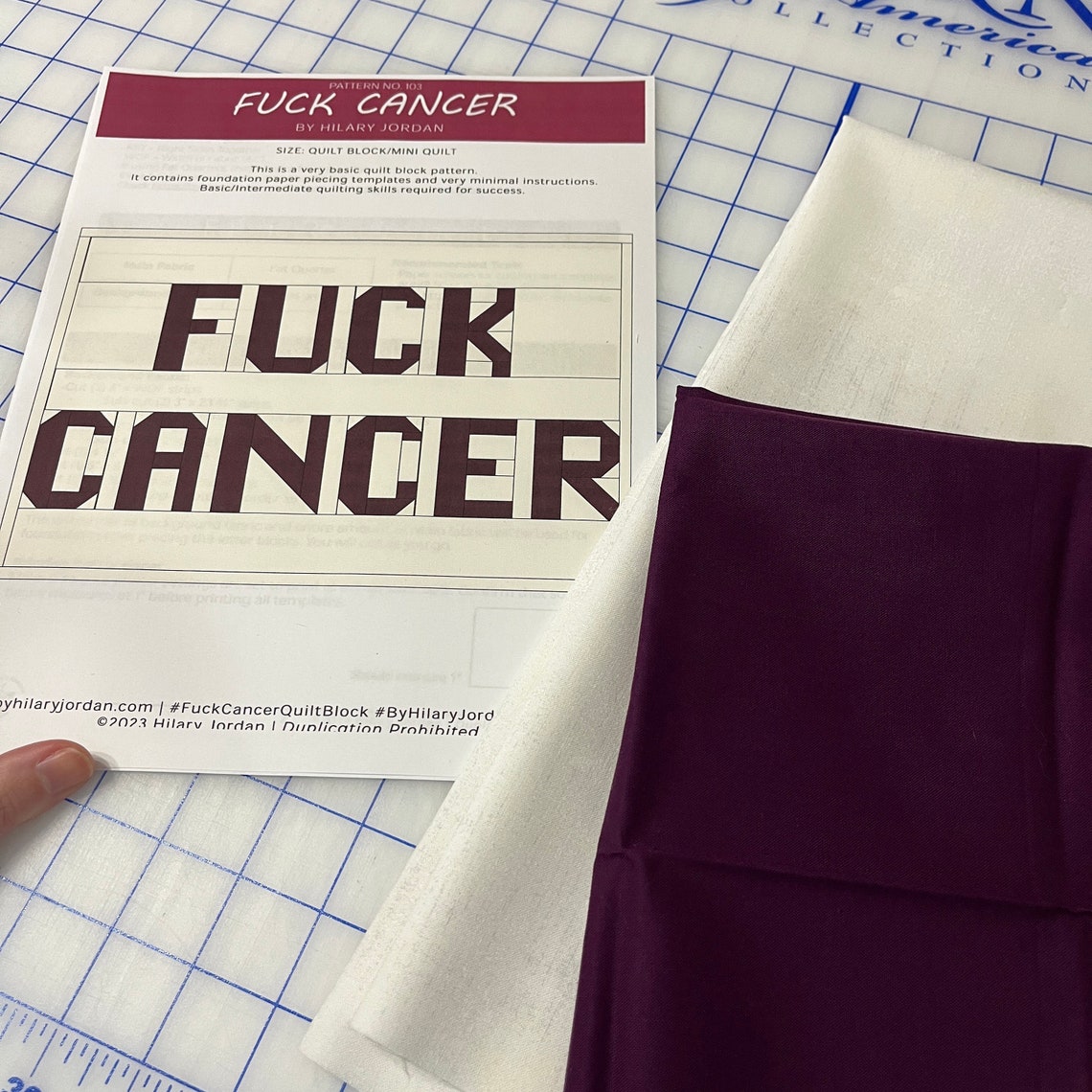 Fck Cancer PDF Foundation Paper Pieced Quilt Block Pattern Quilt Block ...