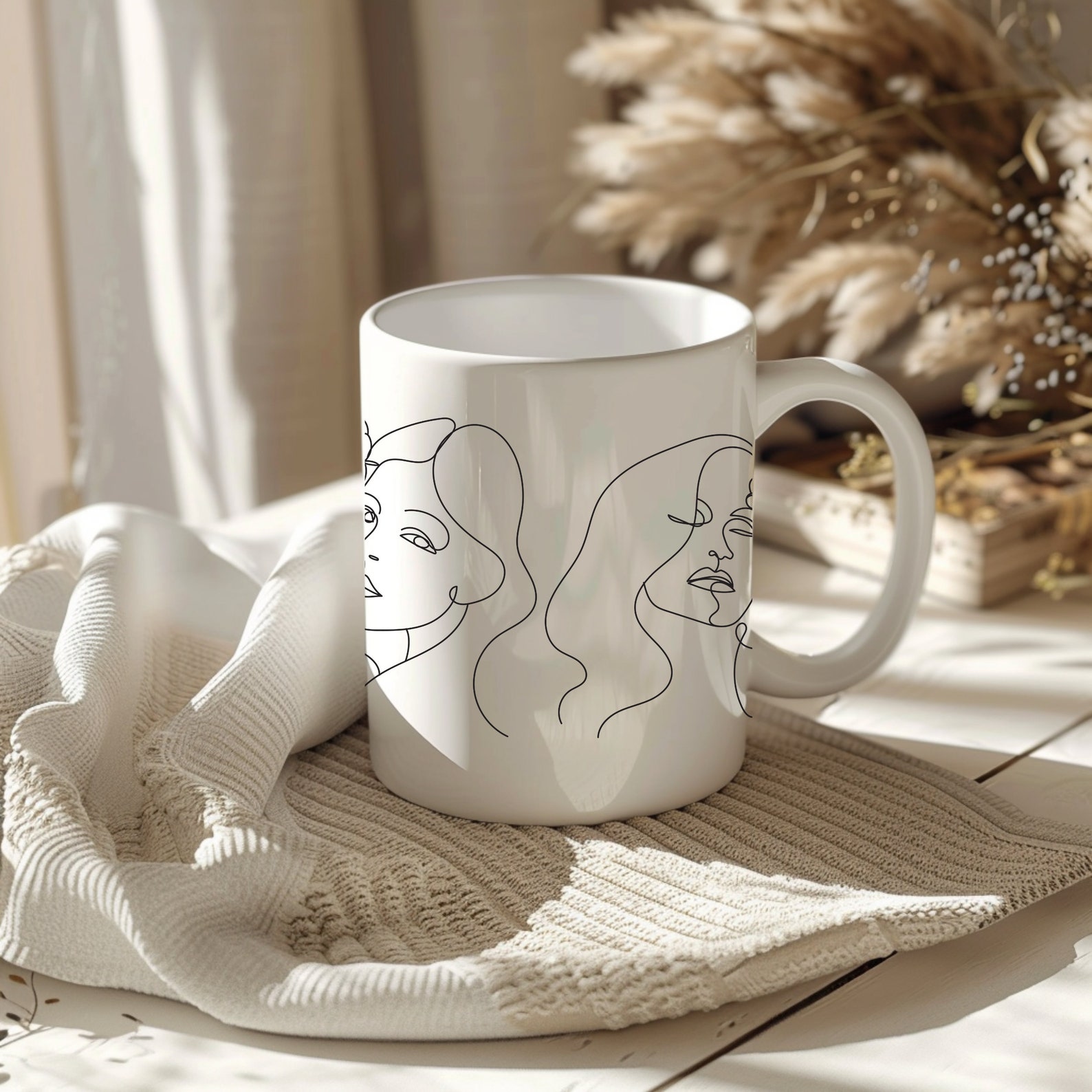 Floral Women Line Art Mug, Woman Face Mug, Floral Coffee Mug ...