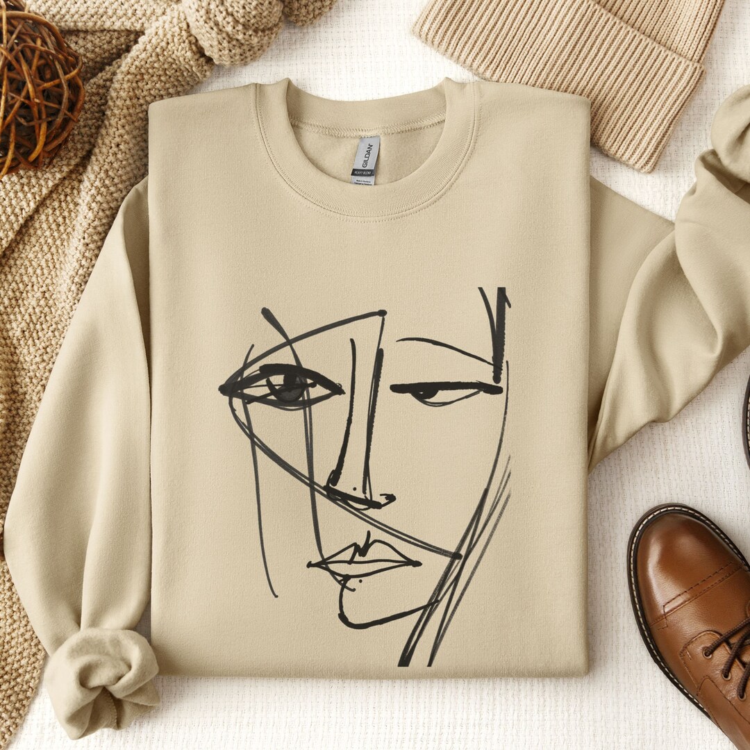Abstract Drawing Sweatshirt, Face Drawing Shirt, Line Art Clothing for ...