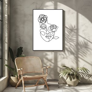 Floral Face Line Art Poster, Minimalist Poster, Decoration for Home ...