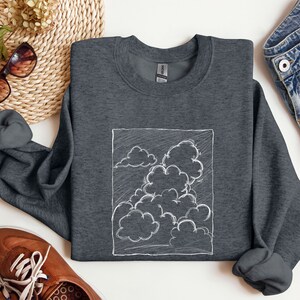 Cloud Drawing Sweatshirt, Minimalist Crewneck Sweater, Rainy Day Shirt ...