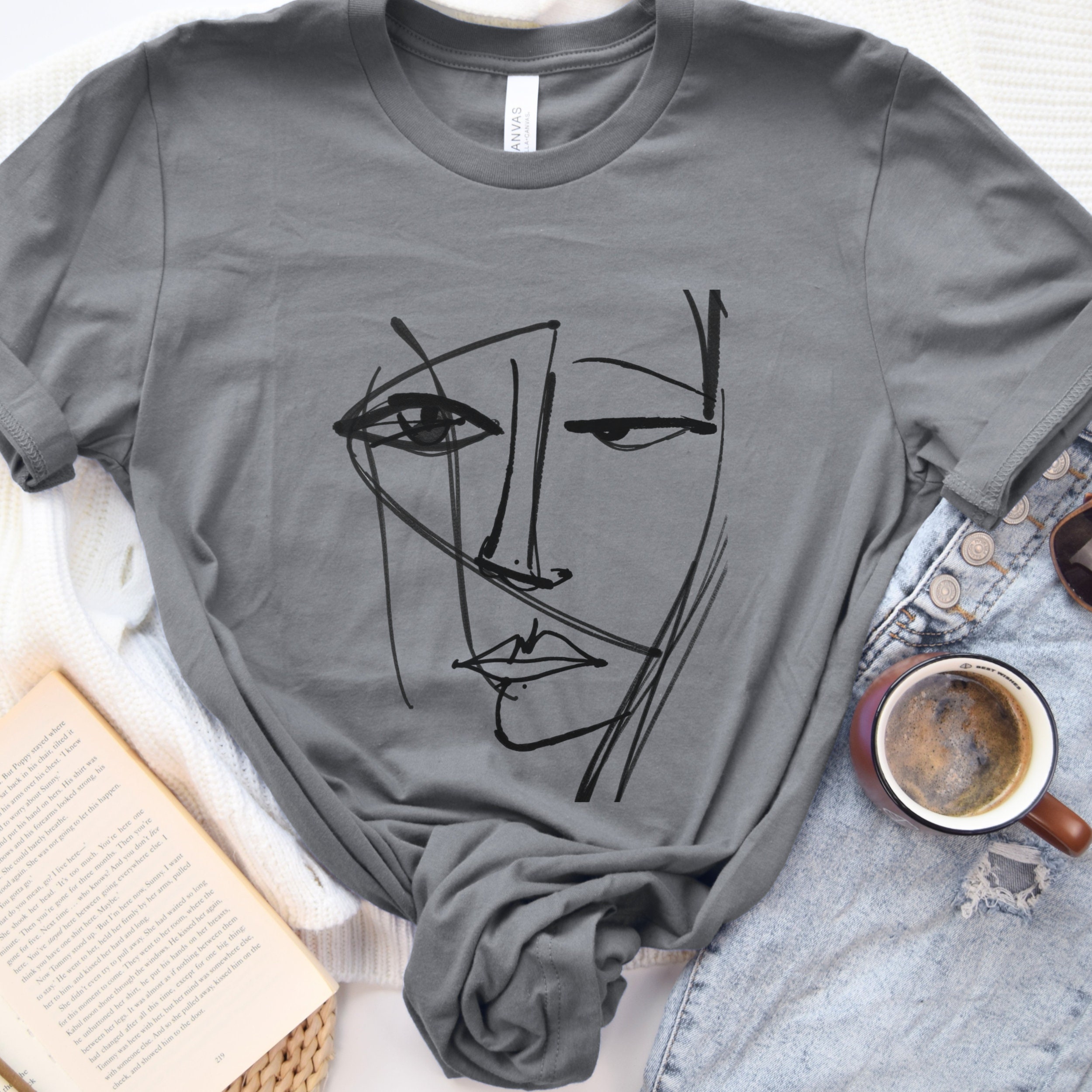 Modern Art Shirt, Abstract Woman Face Tee, Graphic Minimal Apparel ...