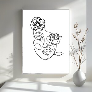 Floral Face Line Art Poster, Minimalist Poster, Decoration for Home ...