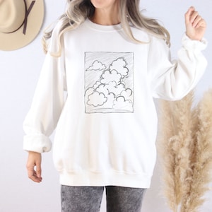 Cloud Drawing Sweatshirt, Minimalist Crewneck Sweater, Rainy Day Shirt ...