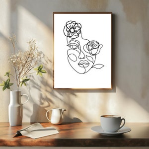 Floral Face Line Art Poster, Minimalist Poster, Decoration for Home ...