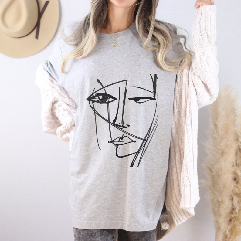 Modern Art Shirt, Abstract Woman Face Tee, Graphic Minimal Apparel ...