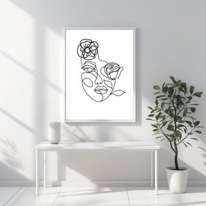 Floral Face Line Art Poster, Minimalist Poster, Decoration for Home ...