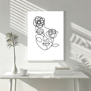 Floral Face Line Art Poster, Minimalist Poster, Decoration for Home ...