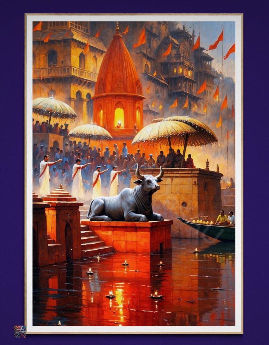 Cultural India Art | Ganga Aarti Painting I Temple Scene I River Ghat ...