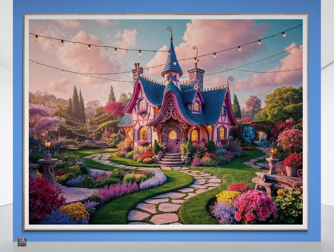 Fairy Tale Cottage Art Print Whimsical Garden Scene Digital Download ...