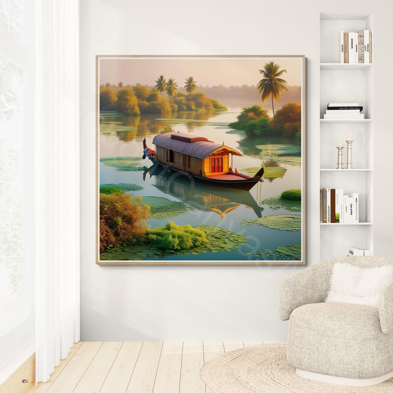 Kerala Houseboat Art Print | Backwater Landscape, India Travel Digital ...