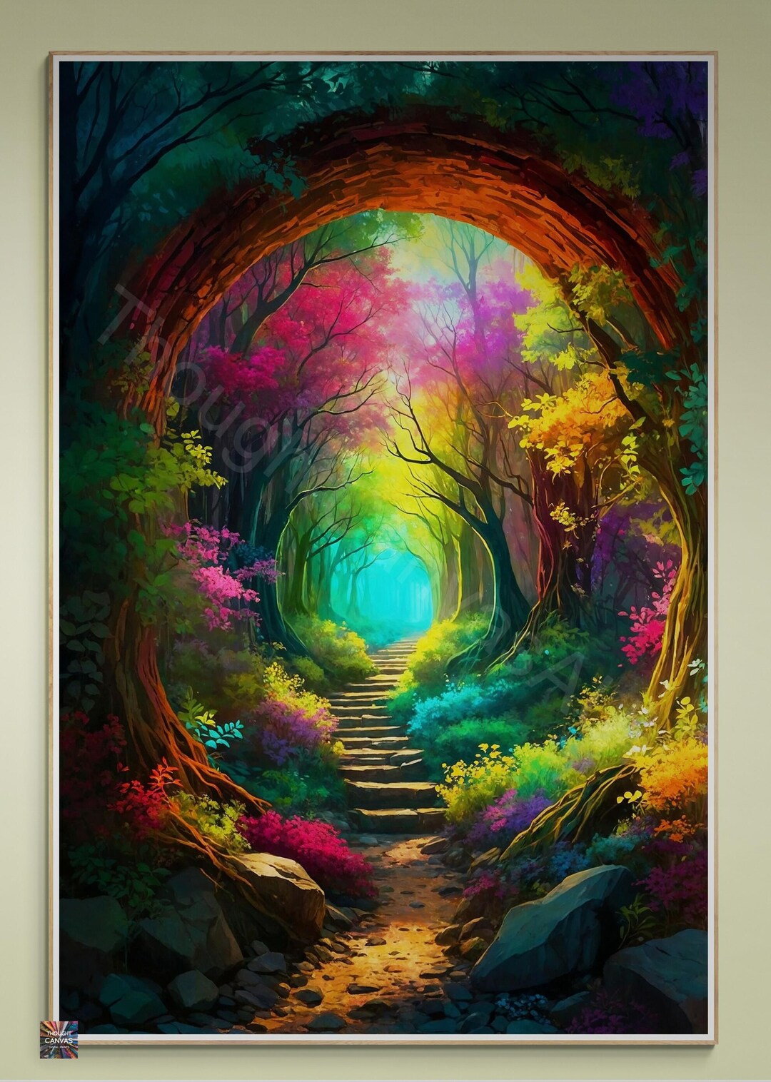 Fantasy Forest Path Digital Art Print Magical Tunnel Vibrant Colors ...