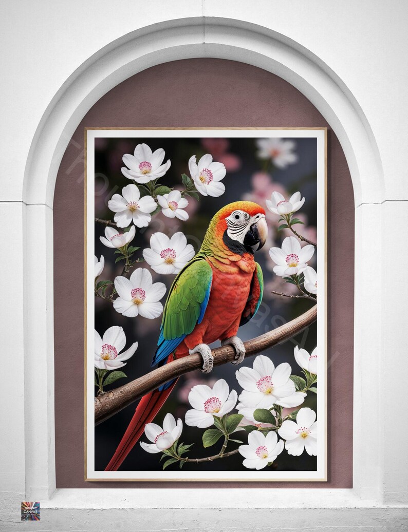 Realistic Parrot Art | Eclectus Parrot Print | Floral Painting | Bird ...