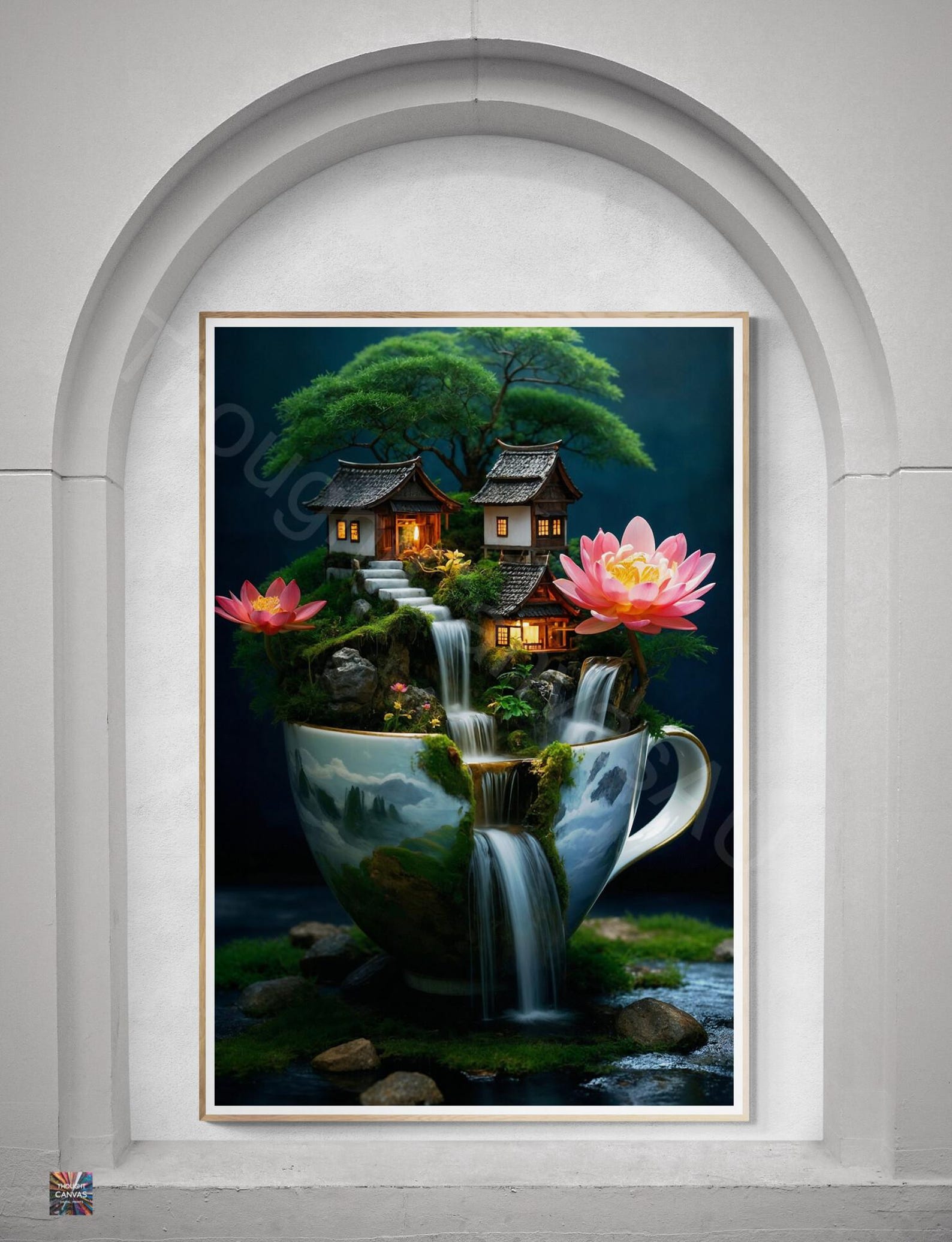 Surreal Teacup Landscape | Digital Art Print | Waterfall & Japanese ...