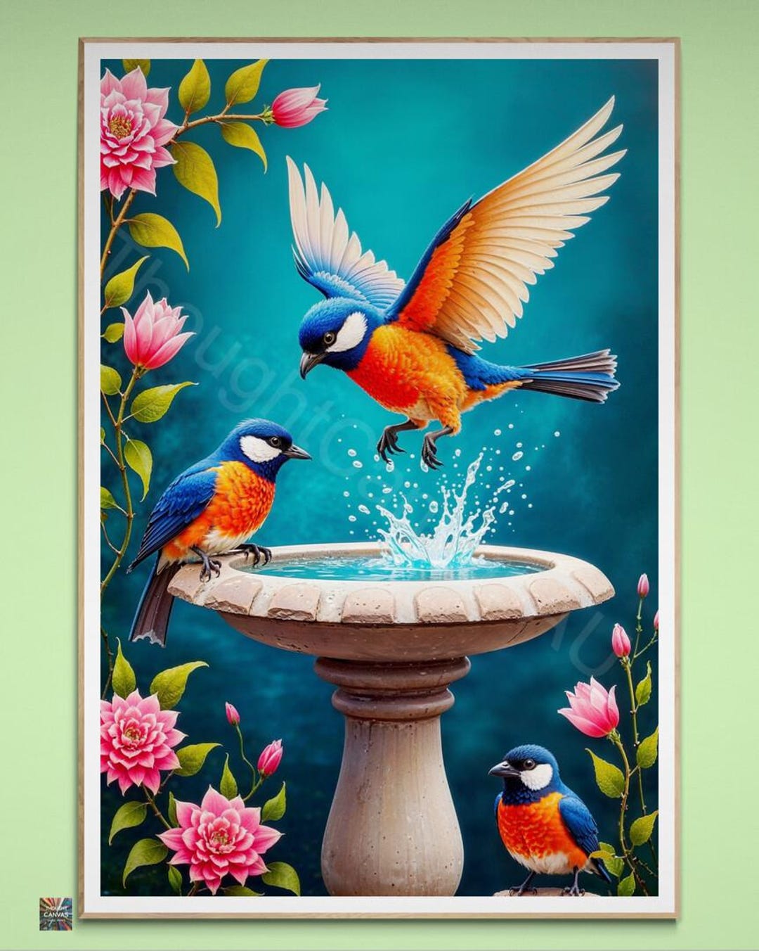 Birdbath Art Print | Colorful Bird Painting | Impressionist Bird Wall ...