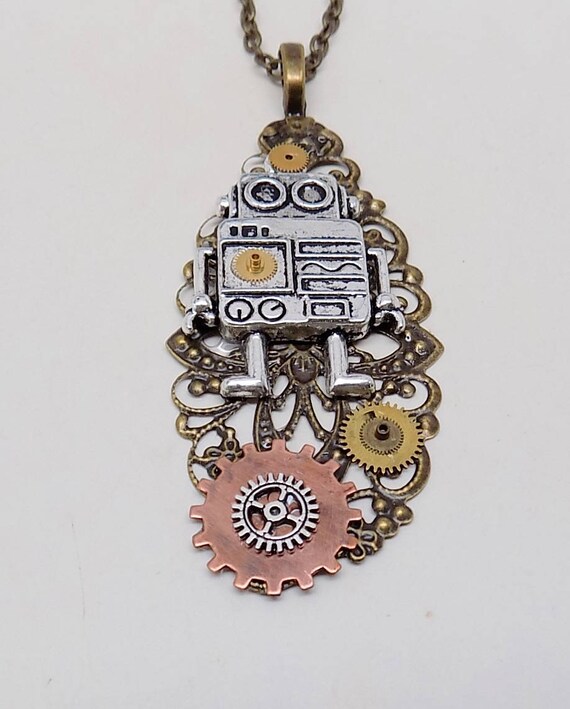 Steampunk Robot Necklace.steampunk Pendant. Robot Necklace. | Etsy